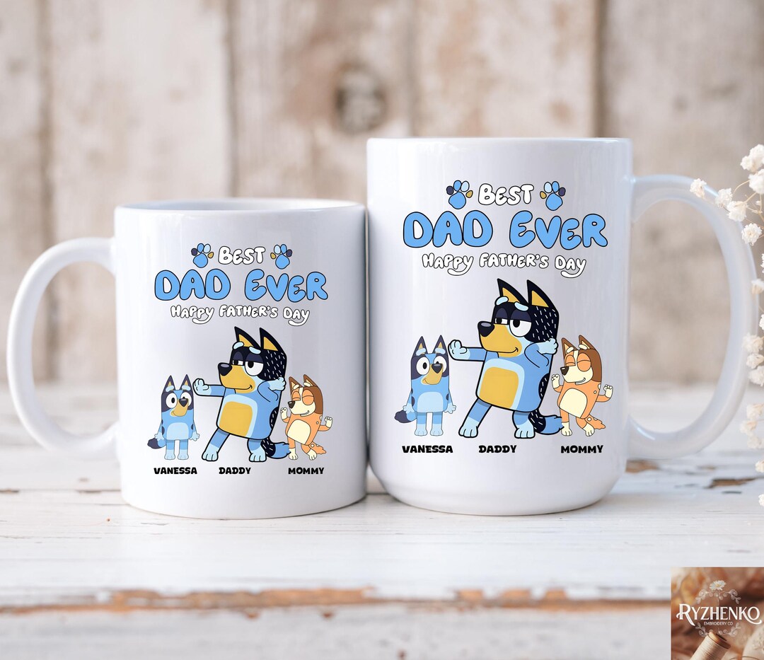 Personalized Bluey Mug, Custom Best Dad Mug, Fathers Day Bluey Mug ...