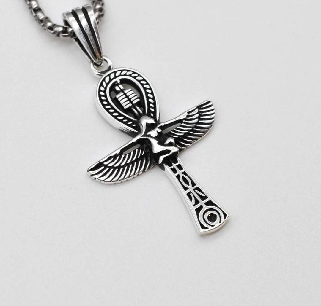 Collana Ankh in argento sterling con dea alata - Collana con la chiave ...