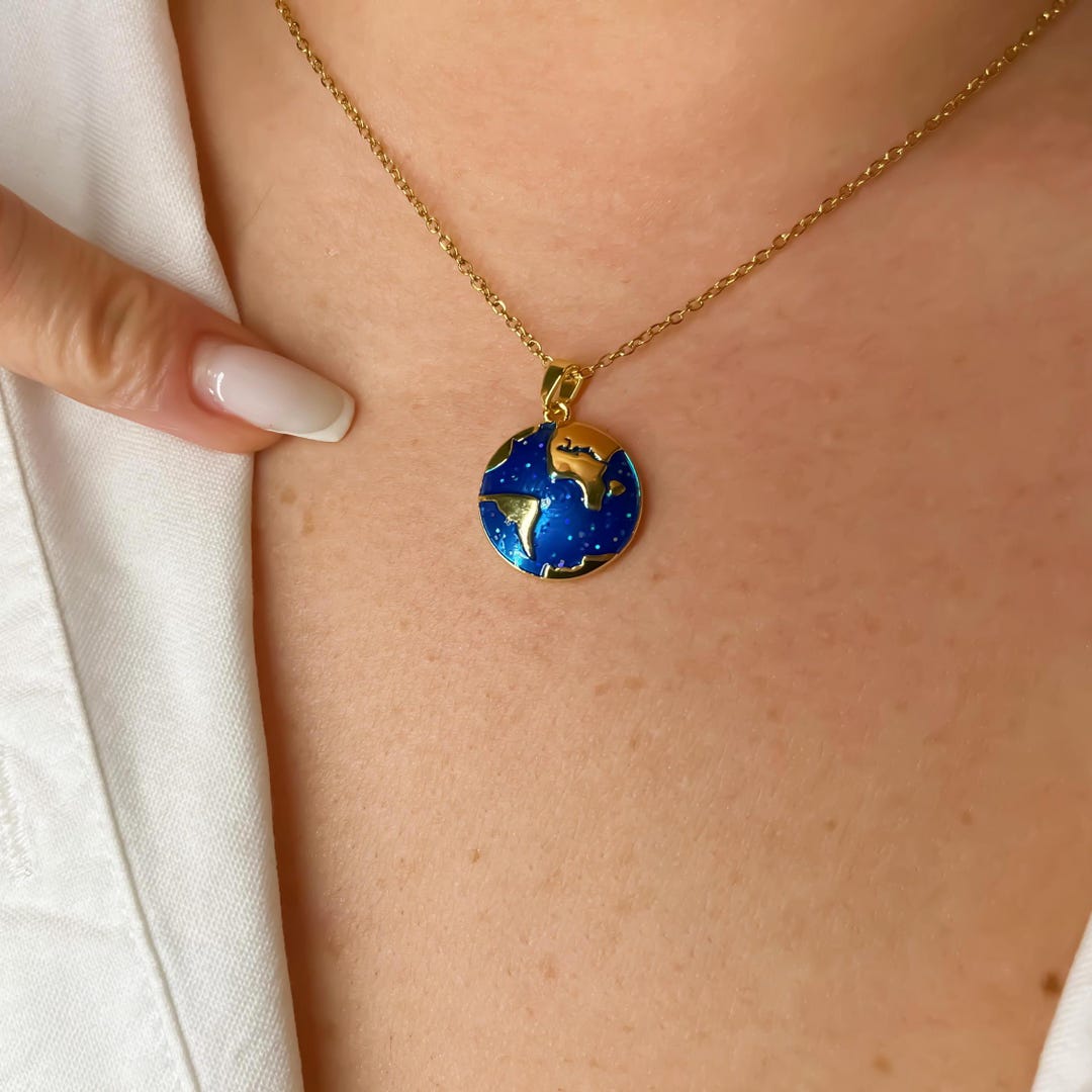 Vergoldete Welt Halskette - Planet Halskette - Erde Halskette - Erde Anhänger - Edelstahl ...