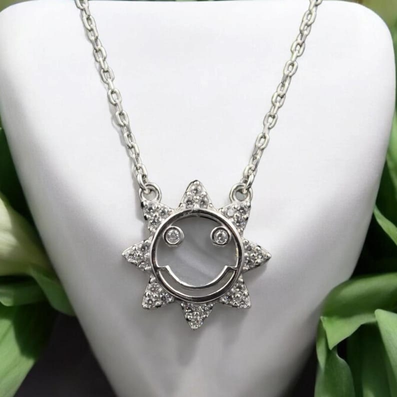 Smiley Face Necklace, Sterling Silver, Happy Emoji Pendant, Happy Face ...