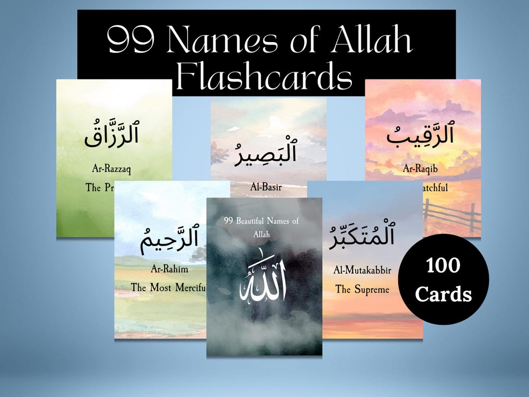 99 Names of Allah Flashcards Printable, Muslim Educational Cards ...