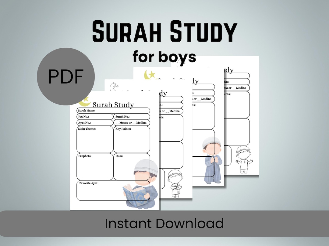 Surah Study Printable for Boys | Islamic Quran Worksheet | Kids Islamic ...