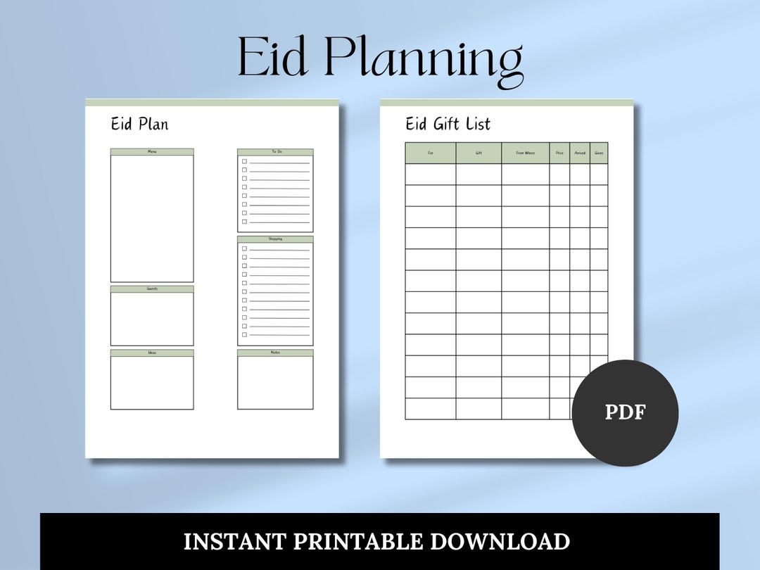 Eid Planning Pages, Eid Shopping, Eid Gift List, Eid Printable, Instant ...