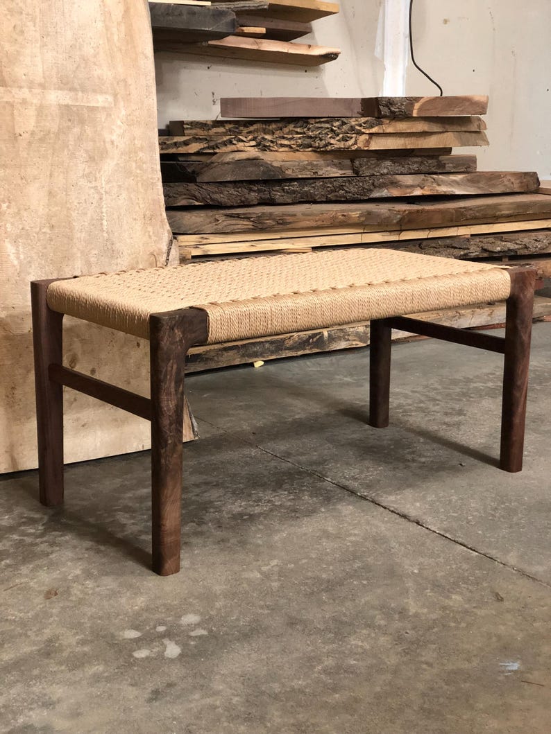 Walnut Bench With Danish Weave Seat - Etsy