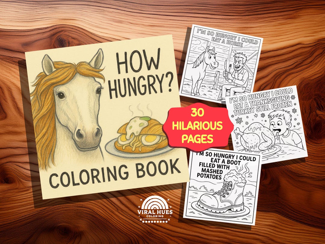 How Hungry? Coloring Book | 30 Cartoon-style Scenes for Adults | Funny ...