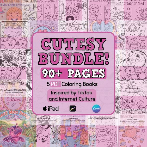 90-page Coloring Book Bundle – Cute & Kawaii Digital Coloring Pages for ...