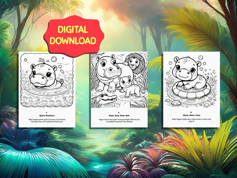 Baby Hippo Coloring Book for Kids: Fun & Educational Animal Adventures ...