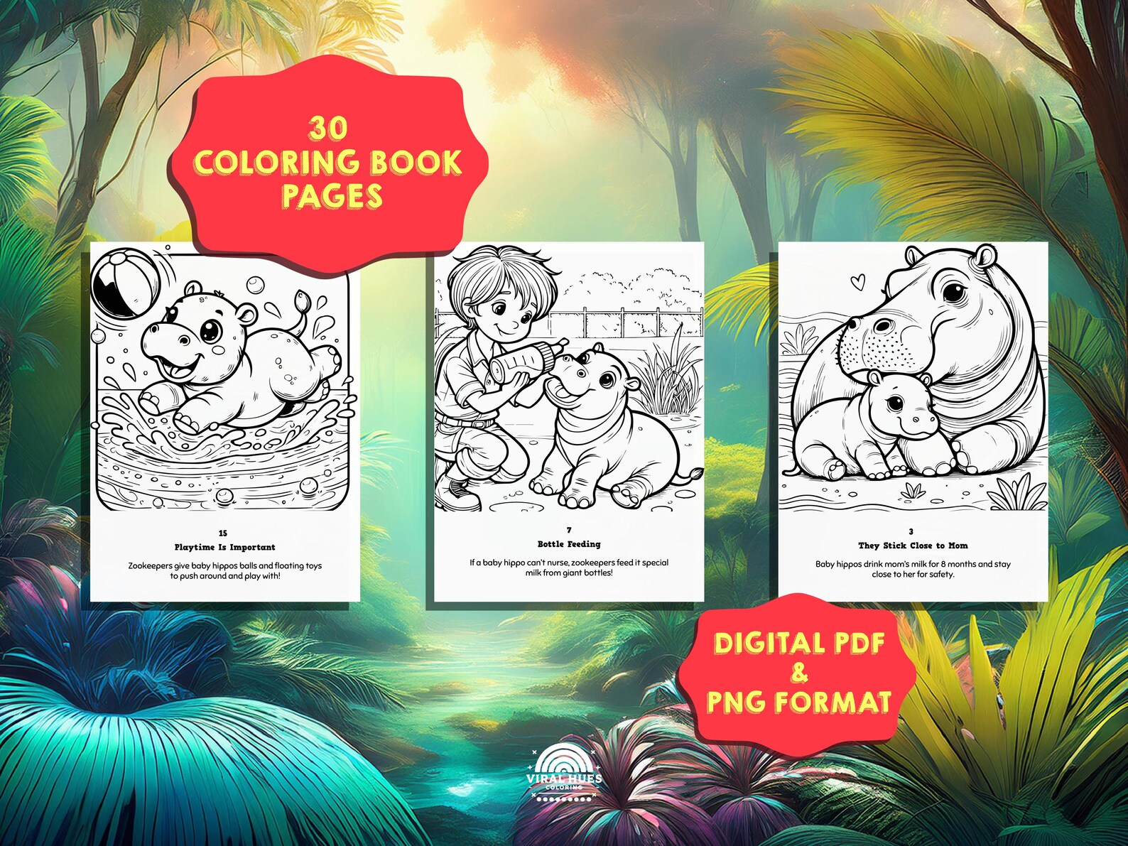 Baby Hippo Coloring Book for Kids: Fun & Educational Animal Adventures ...