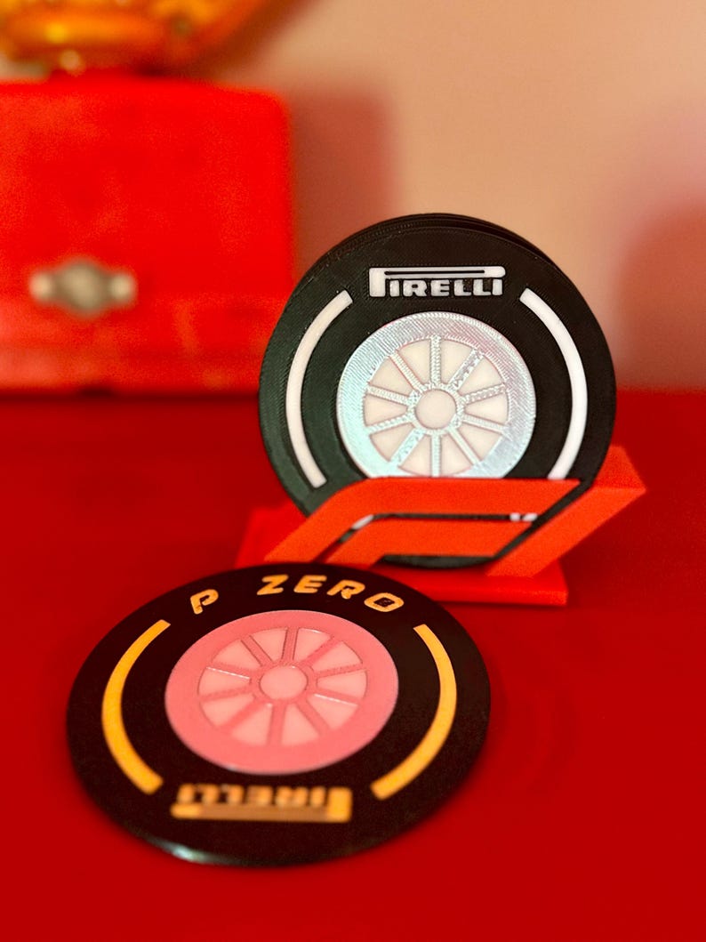 3D Printed F1 Inspired Tire Coaster Set With Holder - 5 Piece Drink ...