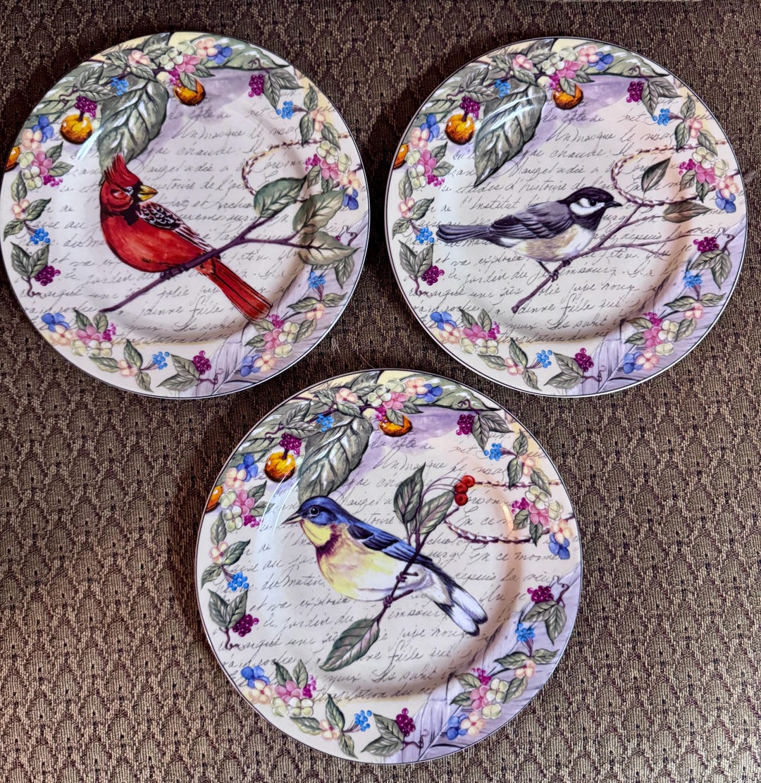 MCM American Atelier Salad Plates: Morning Song Bird Design, Set of 3 ...