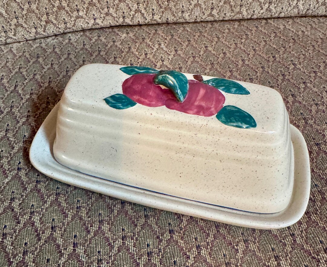 Country Apple Cracker Barrel Stoneware Butter Dish Red Apples Green ...