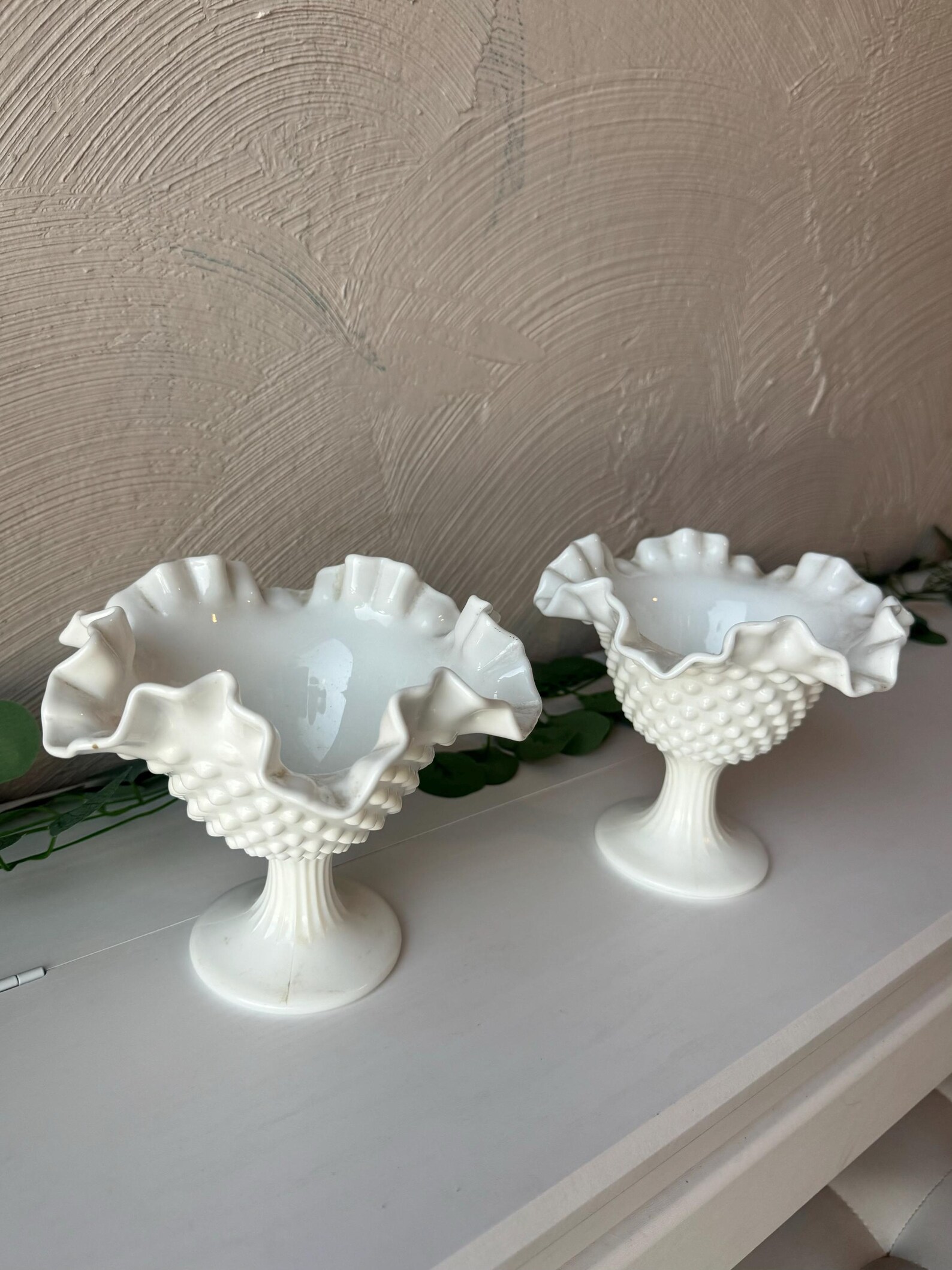 Vintage Milk Glass Footed Compote. Set of Two. - Etsy
