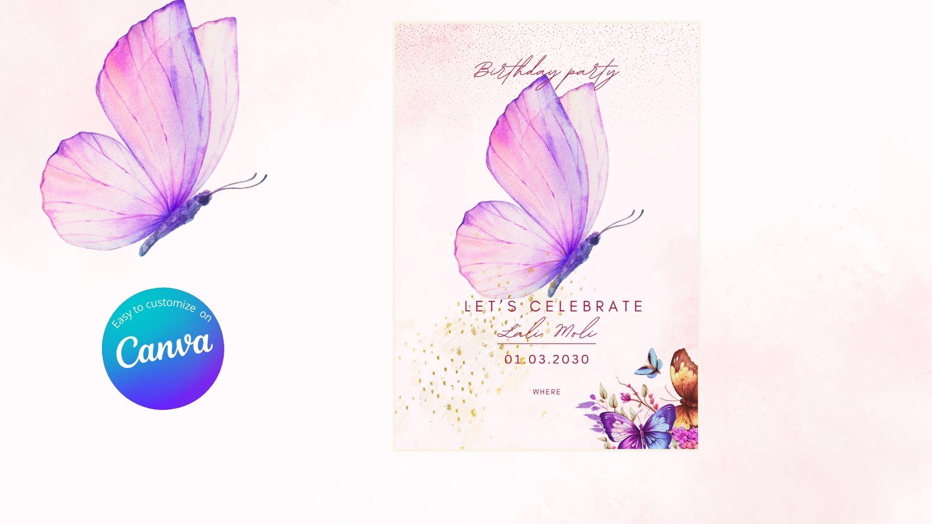 Butterfly Birthday Invitation - Watercolor Butterfly Party Invitation ...