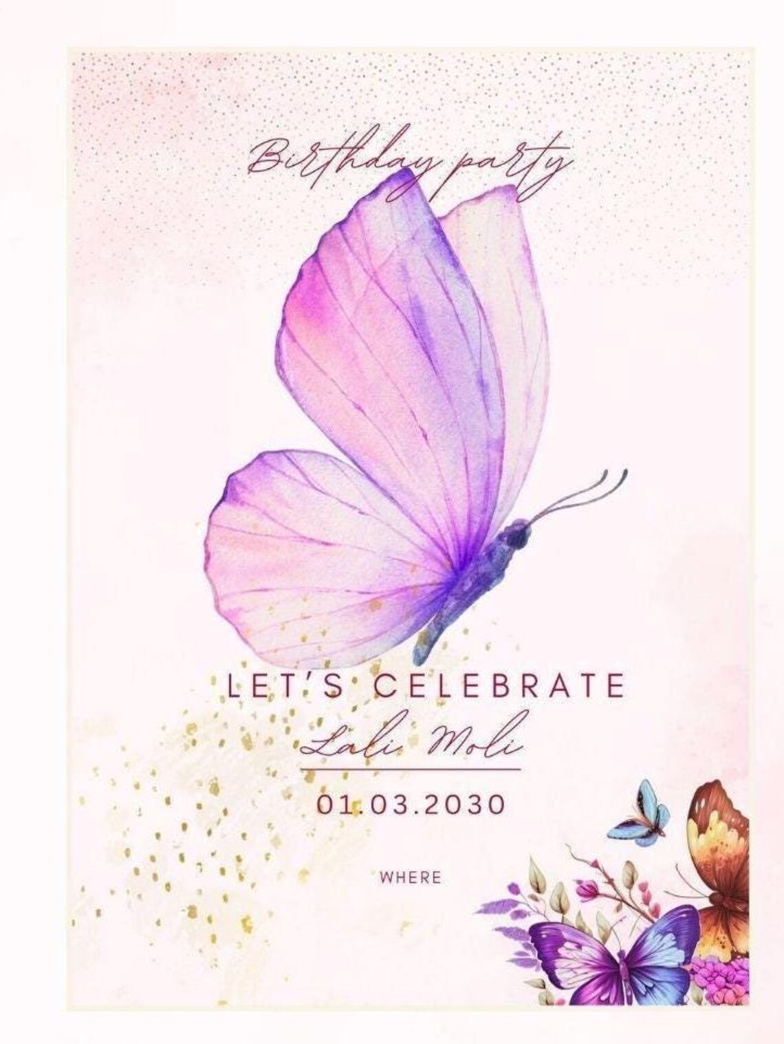 Butterfly Birthday Invitation - Watercolor Butterfly Party Invitation ...