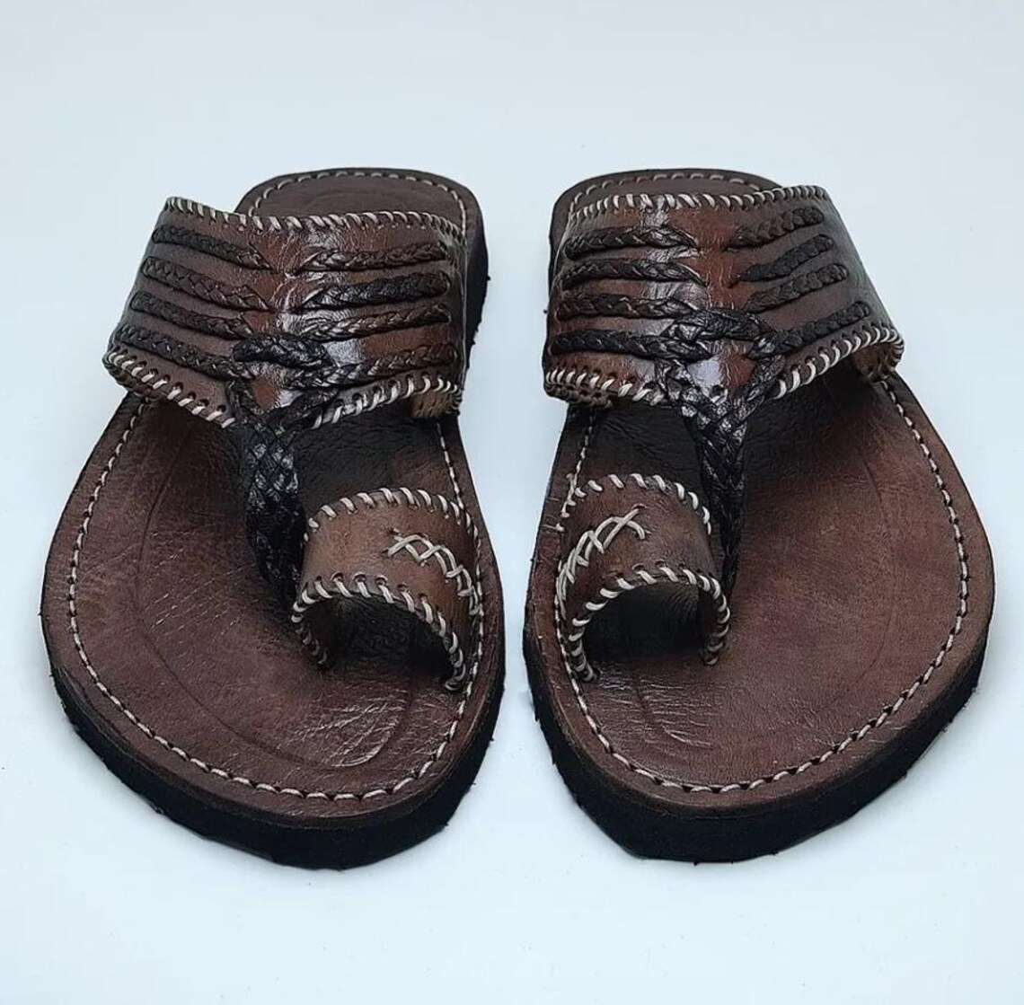 Handmade Moroccan D.brown Leather Sandals Berber Sandals Unisex Flip ...