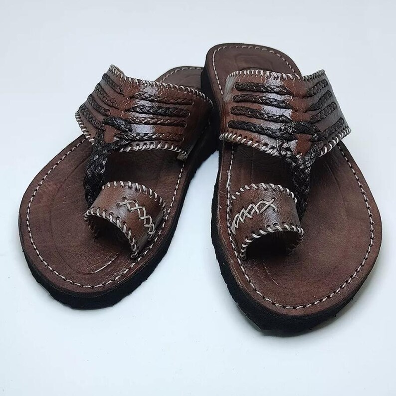 Handmade Moroccan D.brown Leather Sandals Berber Sandals Unisex Flip ...