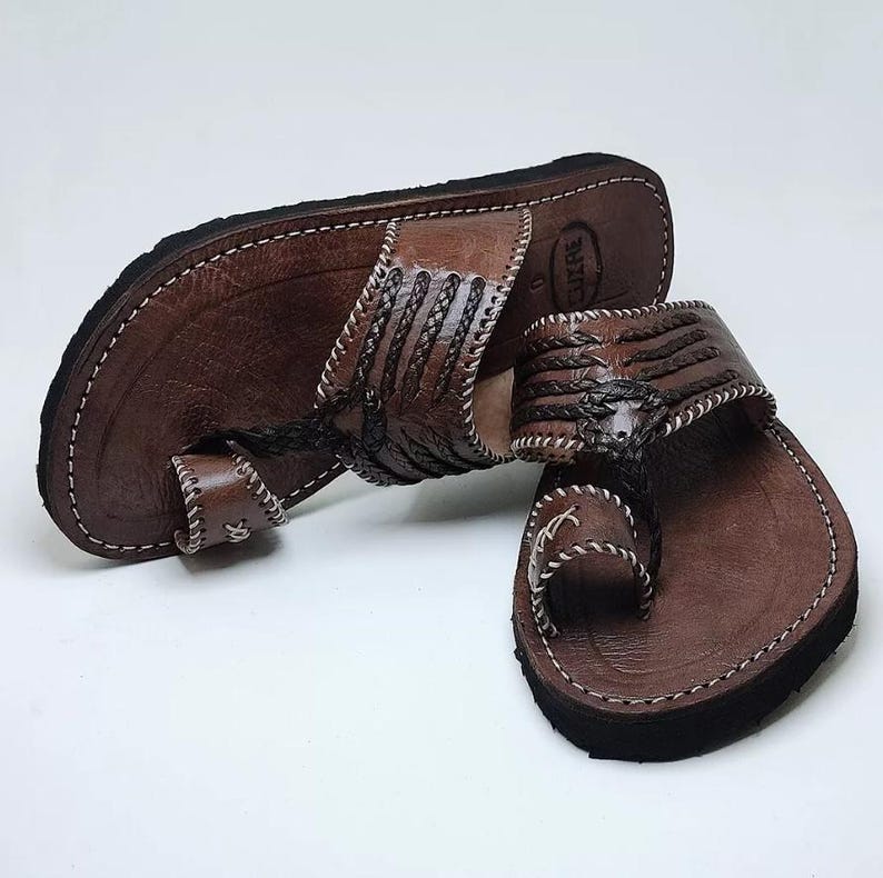 Handmade Moroccan D.brown Leather Sandals Berber Sandals Unisex Flip ...