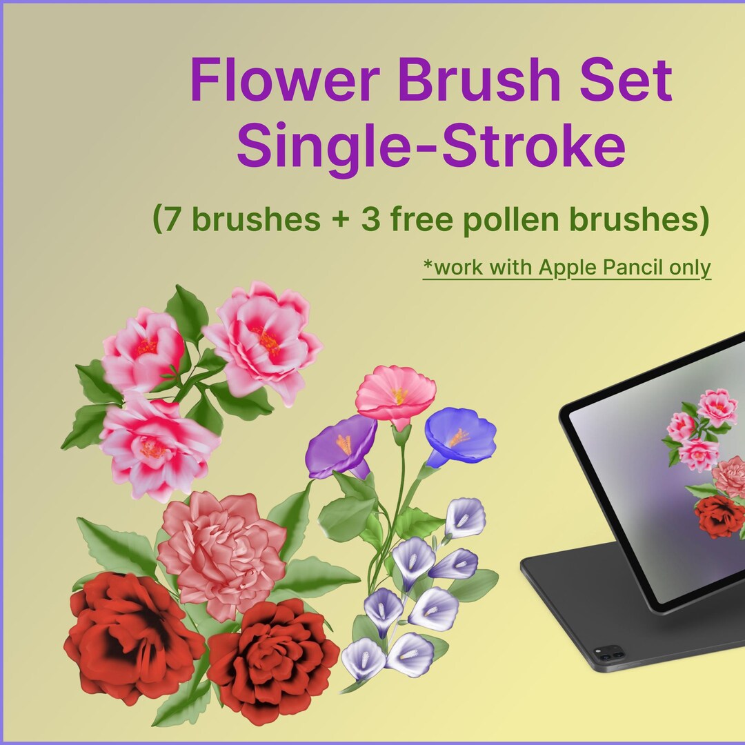Flower Brush Set Single-stroke (7 Brushes + 3 Free Pollen Brushes) - Etsy