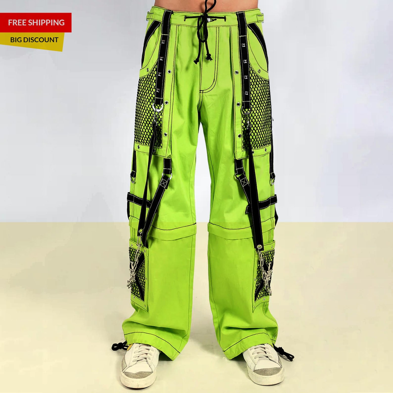 Men Gothic Cyberpunk Tripp Style Pants Parrot Green Alternative Goth ...