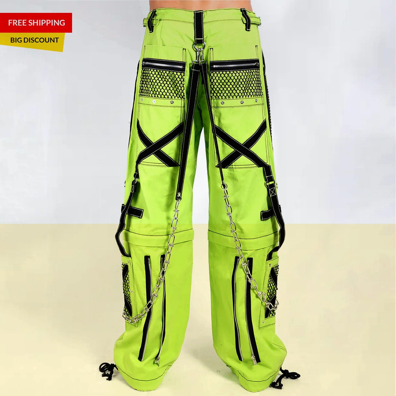 Men Gothic Cyberpunk Tripp Style Pants Parrot Green Alternative Goth ...