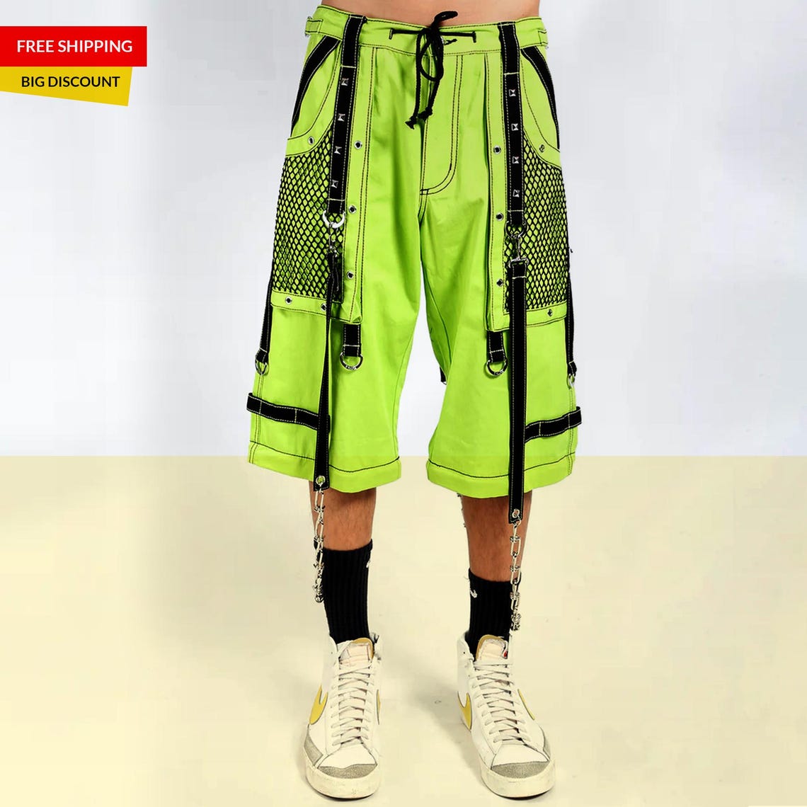 Men Gothic Cyberpunk Tripp Style Pants Parrot Green Alternative Goth ...