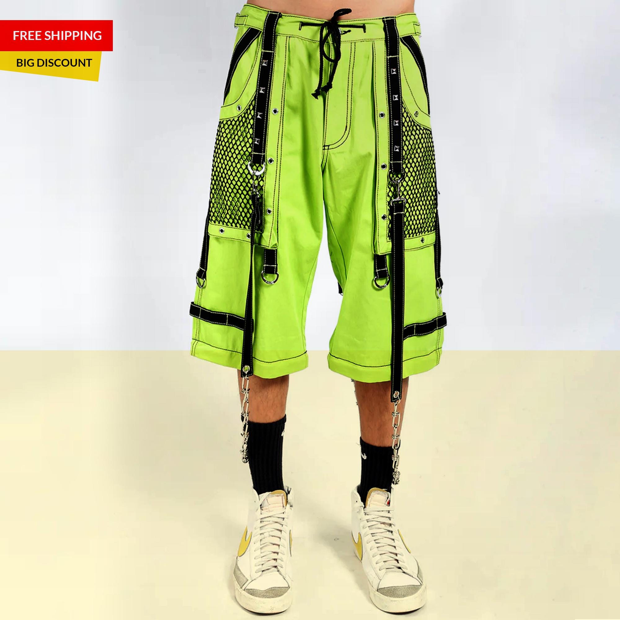 Men Gothic Cyberpunk Tripp Style Pants Parrot Green Alternative Goth ...