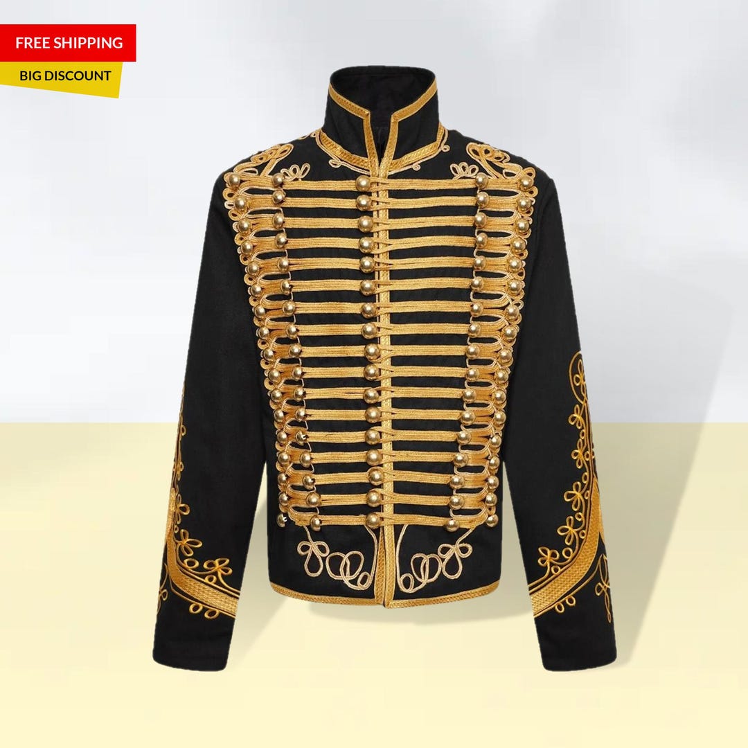 Men Luxe Military Drummer Jacket Gothic Napoleon Parade Coat in Black ...