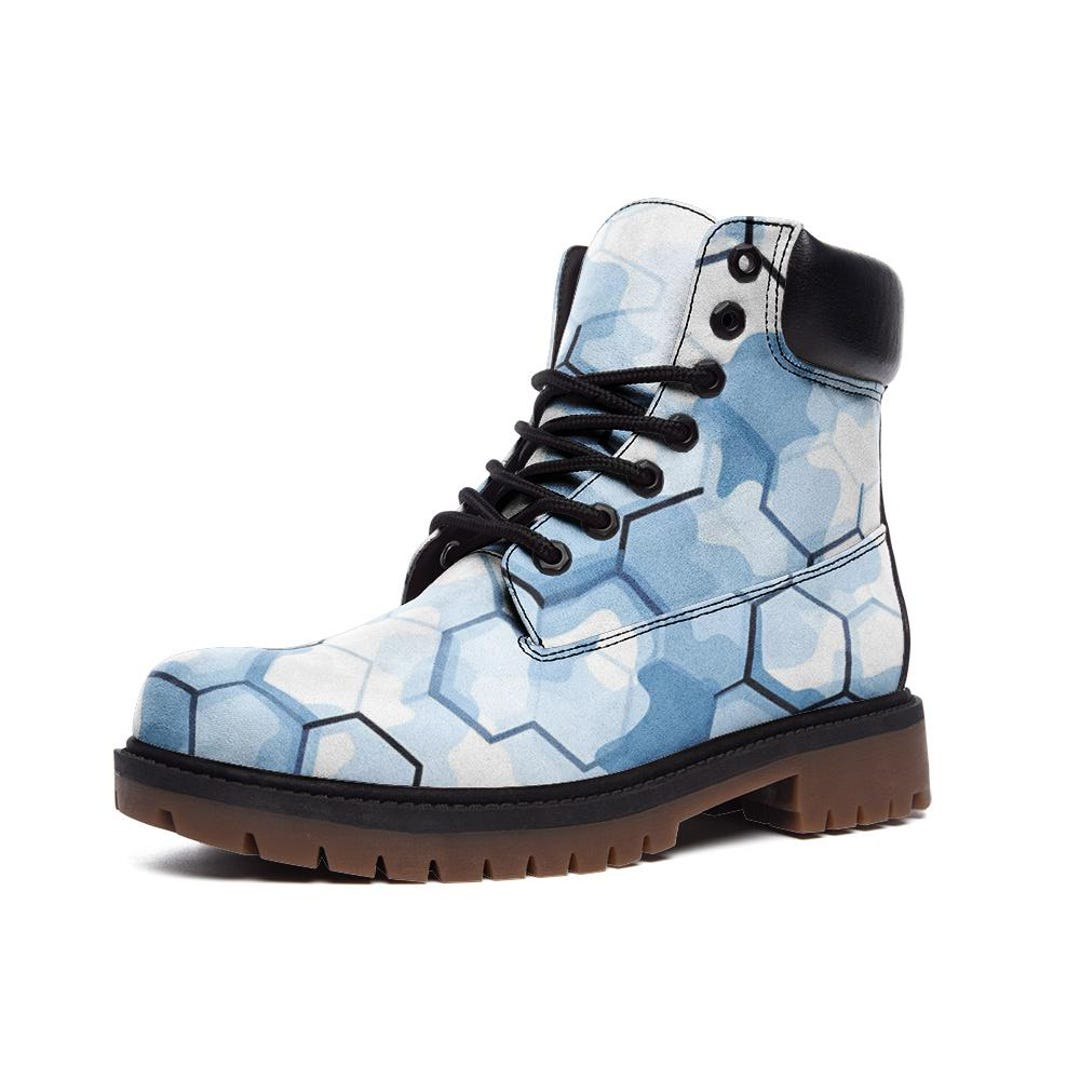 Snow Hex Camo Pattern Casual Leather Boots Camouflage Outdoor ...