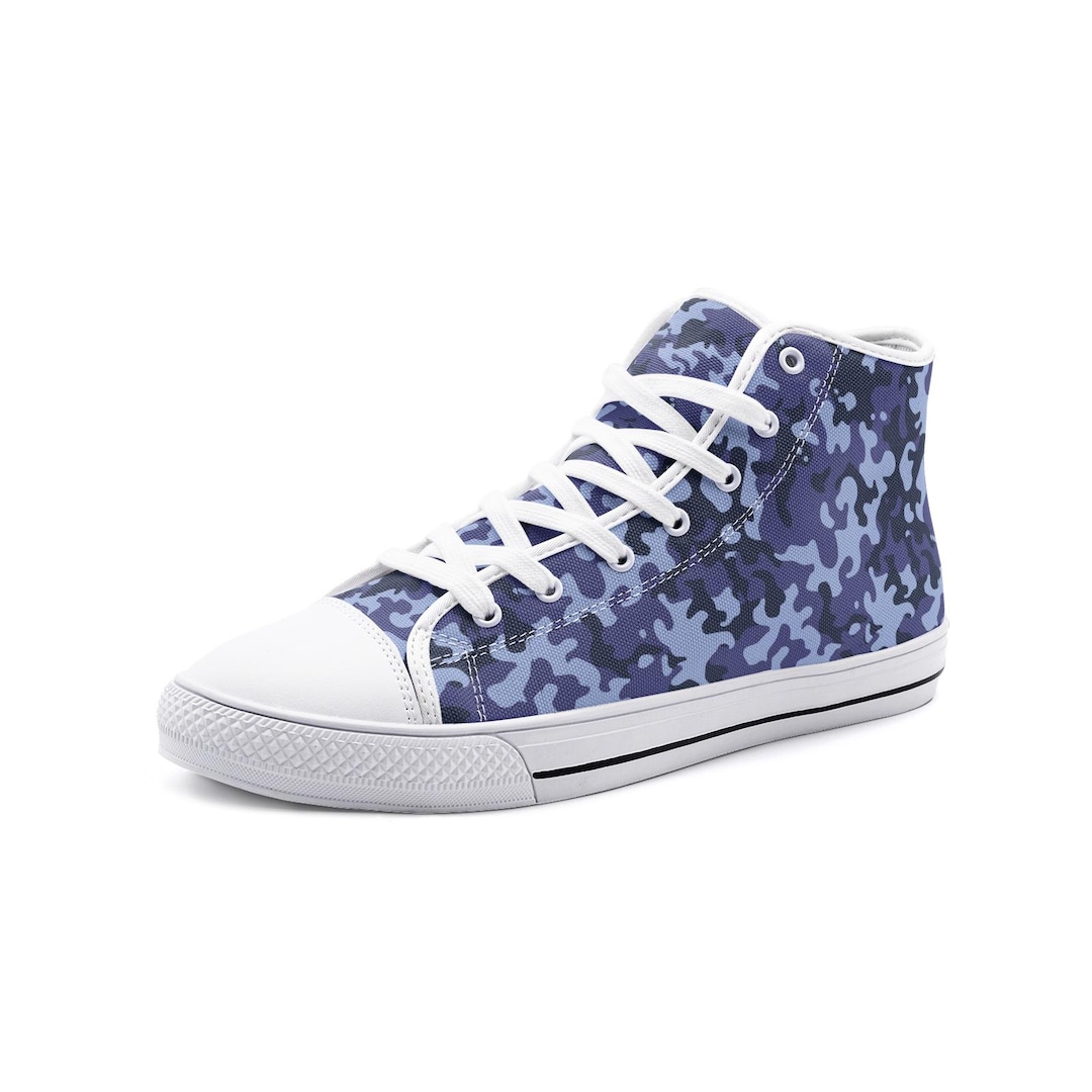 Blue Woodland Camo High Top Canvas Sneakers Military Camouflage Shoes ...