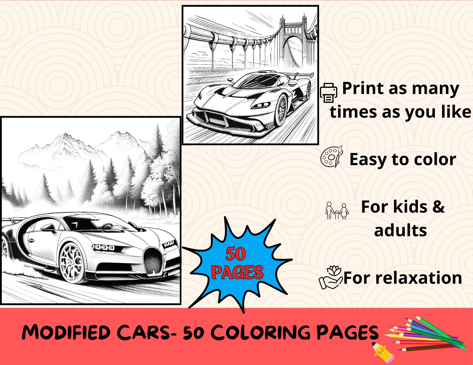 50 Printable Coloring Pages for Kids & Adults, Car Racing,sports and ...