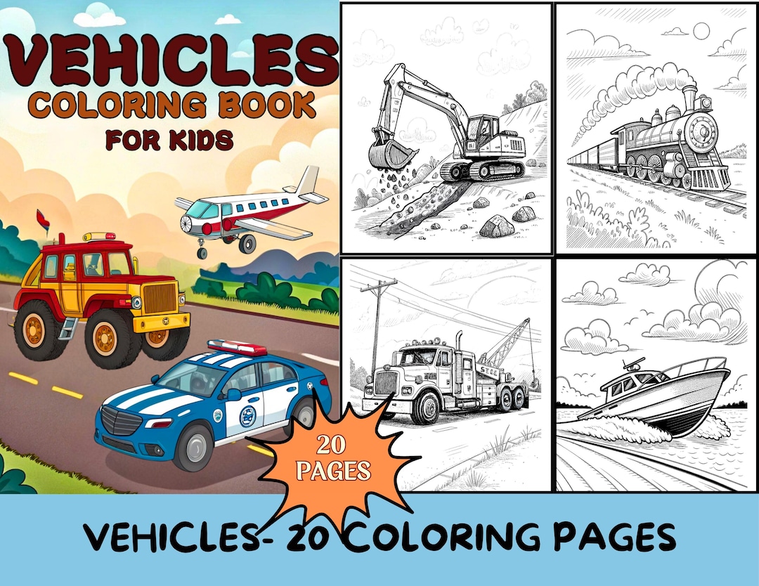 Vehicles Coloring Pages for Kids – Printable Download – Cars, Trucks ...