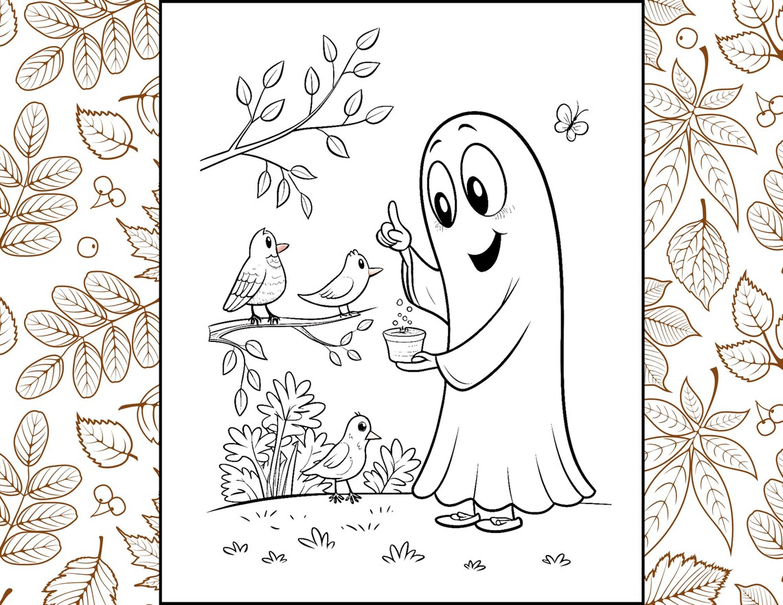 Autumn Coloring Pages for Kids, Cute Ghost Halloween Printable, Fall ...