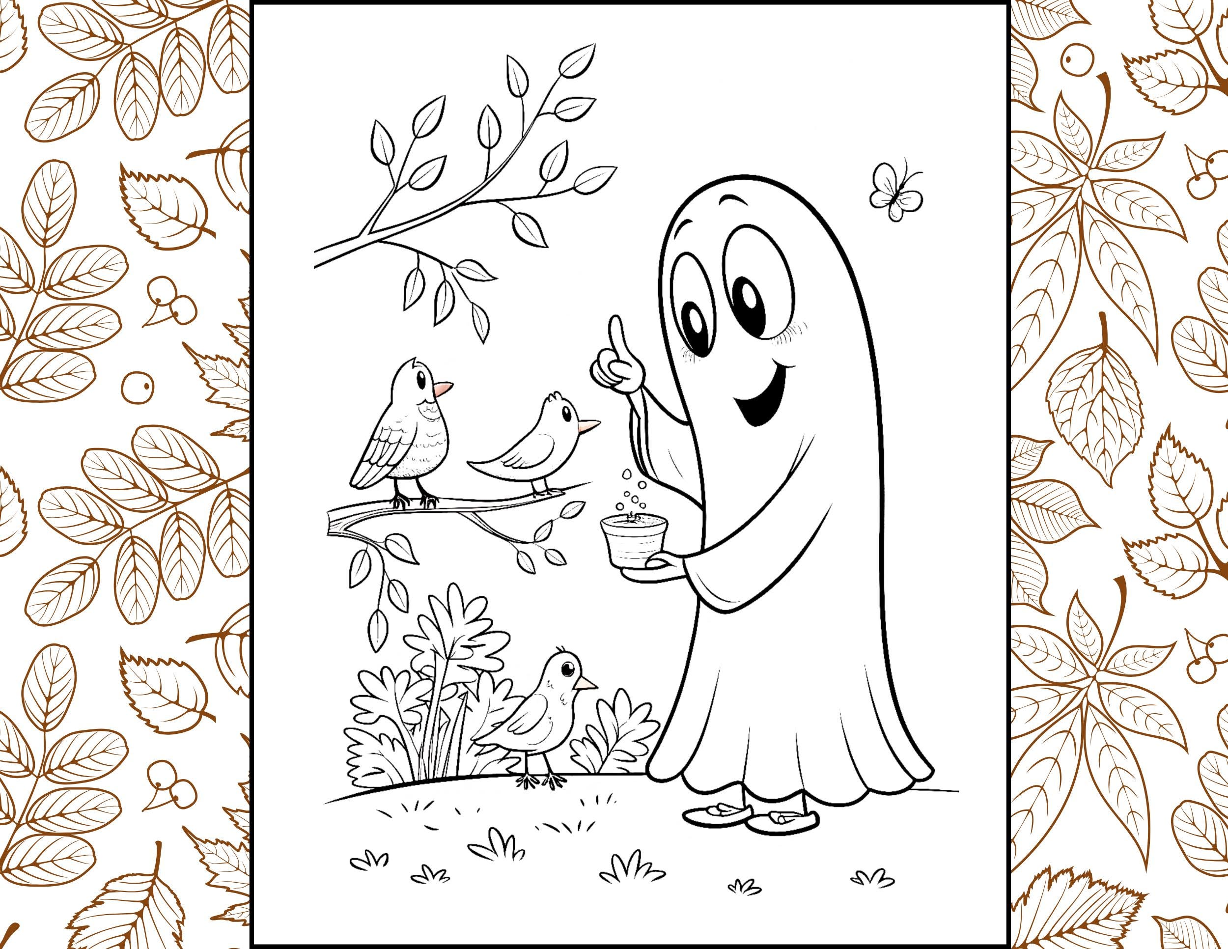 Autumn Coloring Pages for Kids, Cute Ghost Halloween Printable, Fall ...