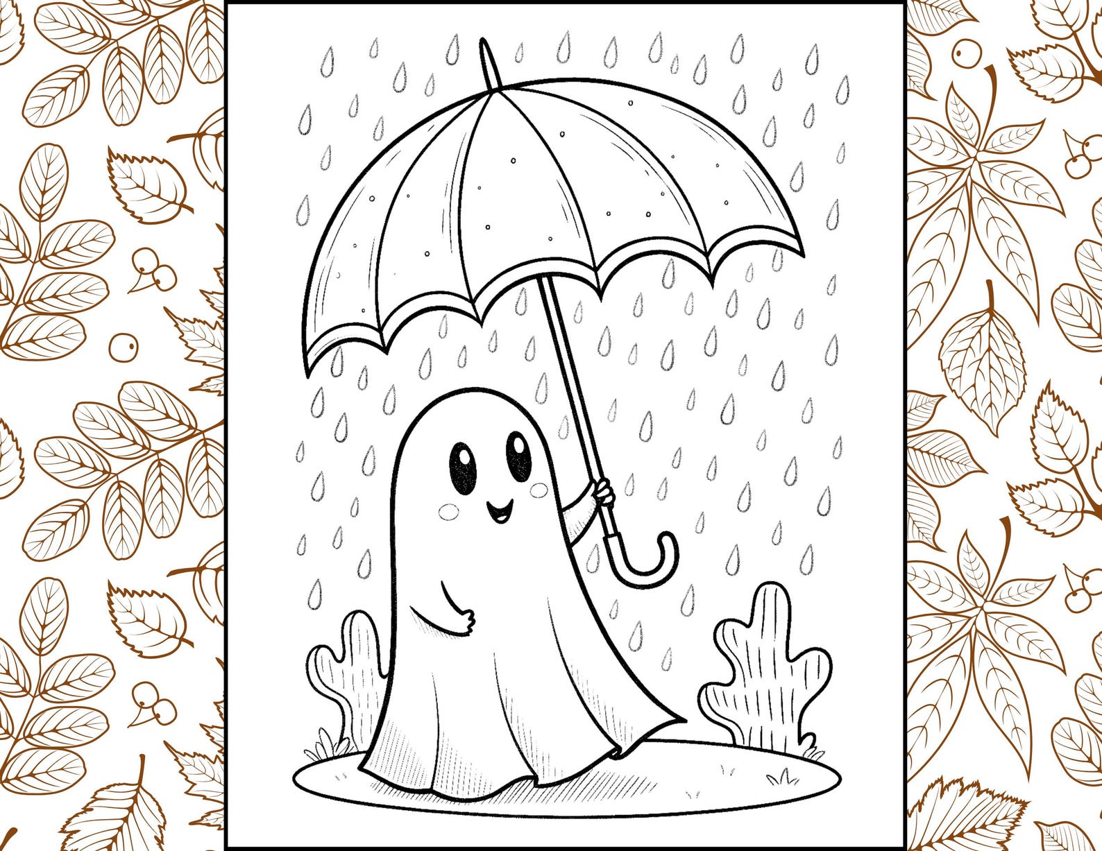Autumn Coloring Pages for Kids, Cute Ghost Halloween Printable, Fall ...