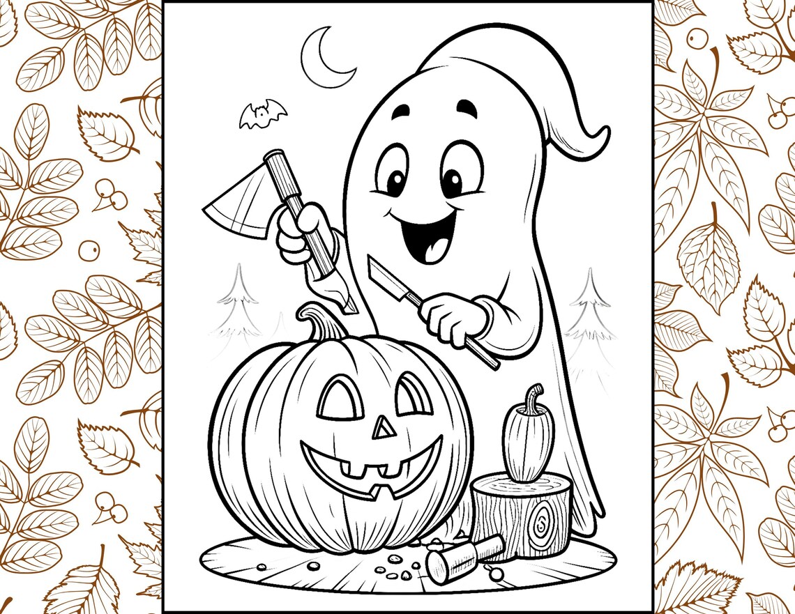 Autumn Coloring Pages for Kids, Cute Ghost Halloween Printable, Fall ...