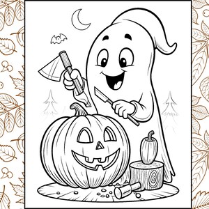 Autumn Coloring Pages for Kids, Cute Ghost Halloween Printable, Fall ...