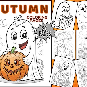 Autumn Coloring Pages for Kids, Cute Ghost Halloween Printable, Fall ...