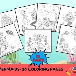 Mermaid Coloring Pages for Kids: 20 Printable Sheets (digital Download ...