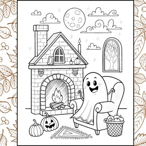 Autumn Coloring Pages for Kids, Cute Ghost Halloween Printable, Fall ...