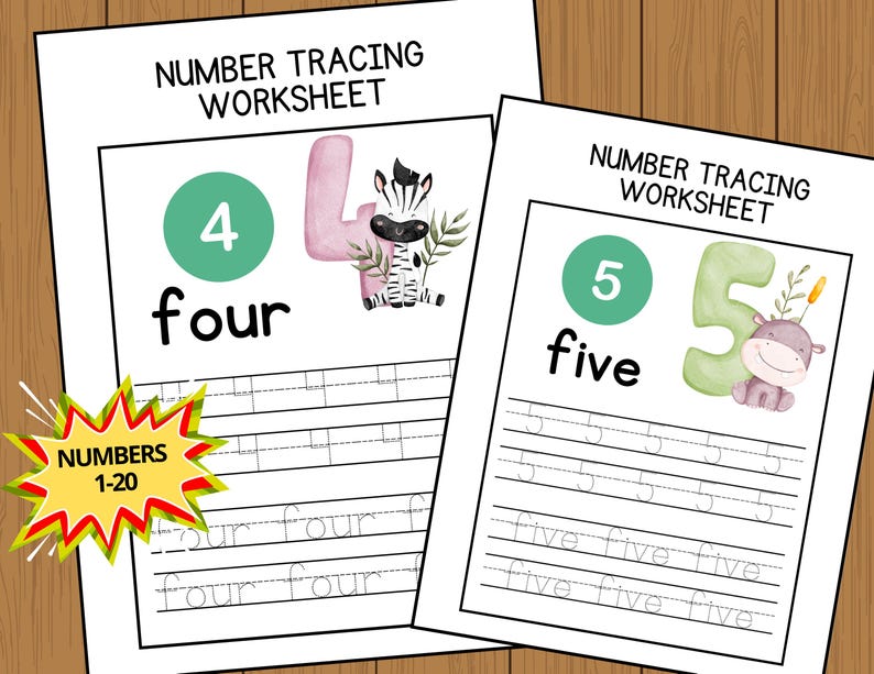 1-20 Number Tracing Worksheets, Pre-k & Kindergarten Math Activity ...