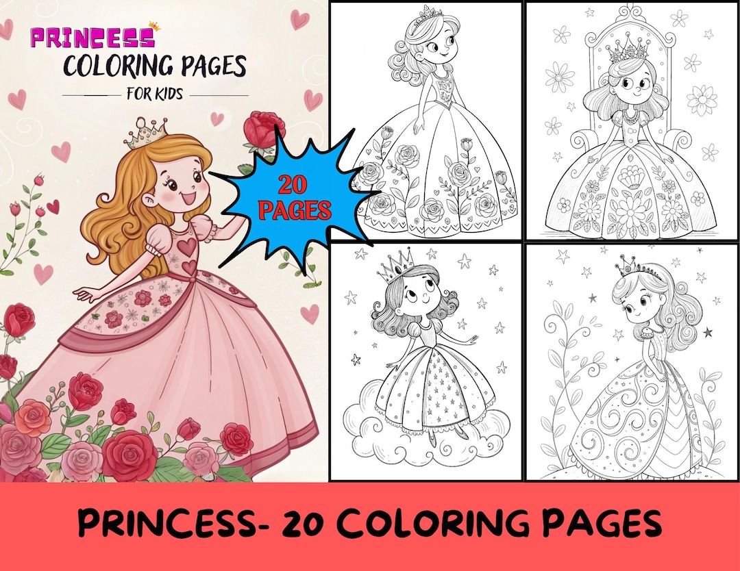 20 Princess Coloring Pages for Kids: Creative Activity (digital ...