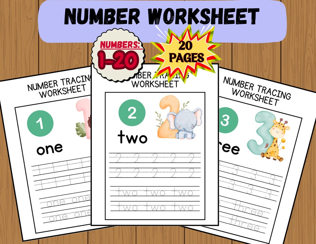1-20 Number Tracing Worksheets, Pre-k & Kindergarten Math Activity ...