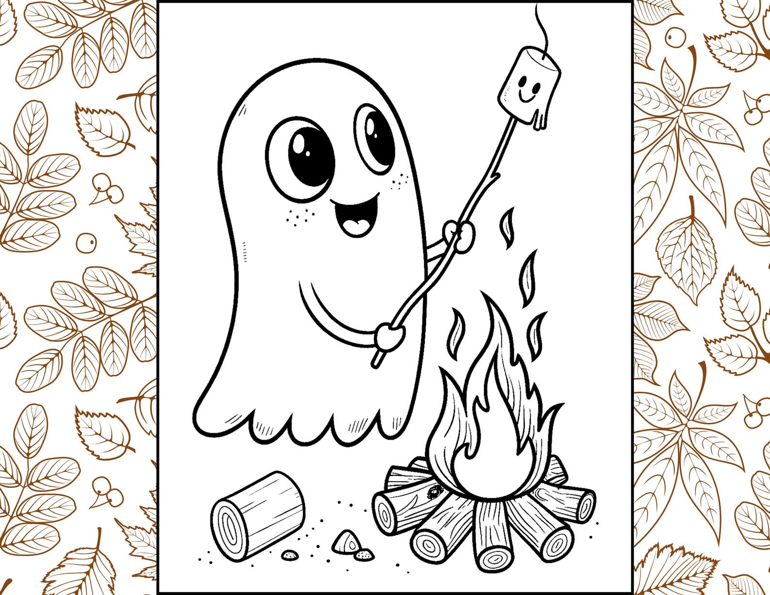 Autumn Coloring Pages for Kids, Cute Ghost Halloween Printable, Fall ...