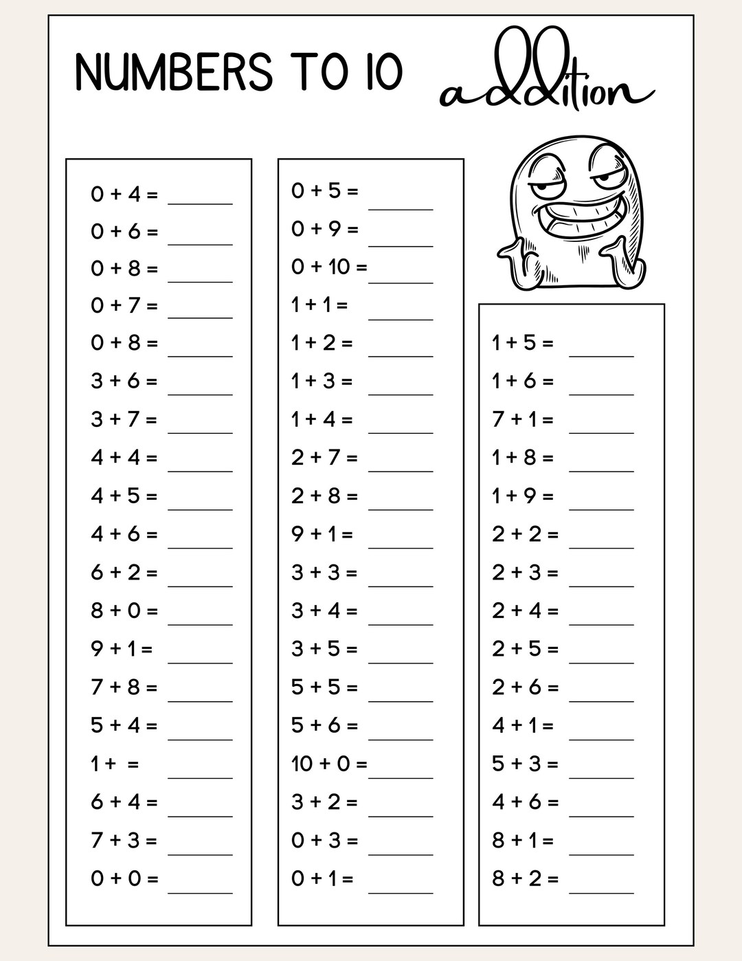 Kindergarten Addition Worksheets, Numbers 10 - 100, Kindergarten Sheets ...