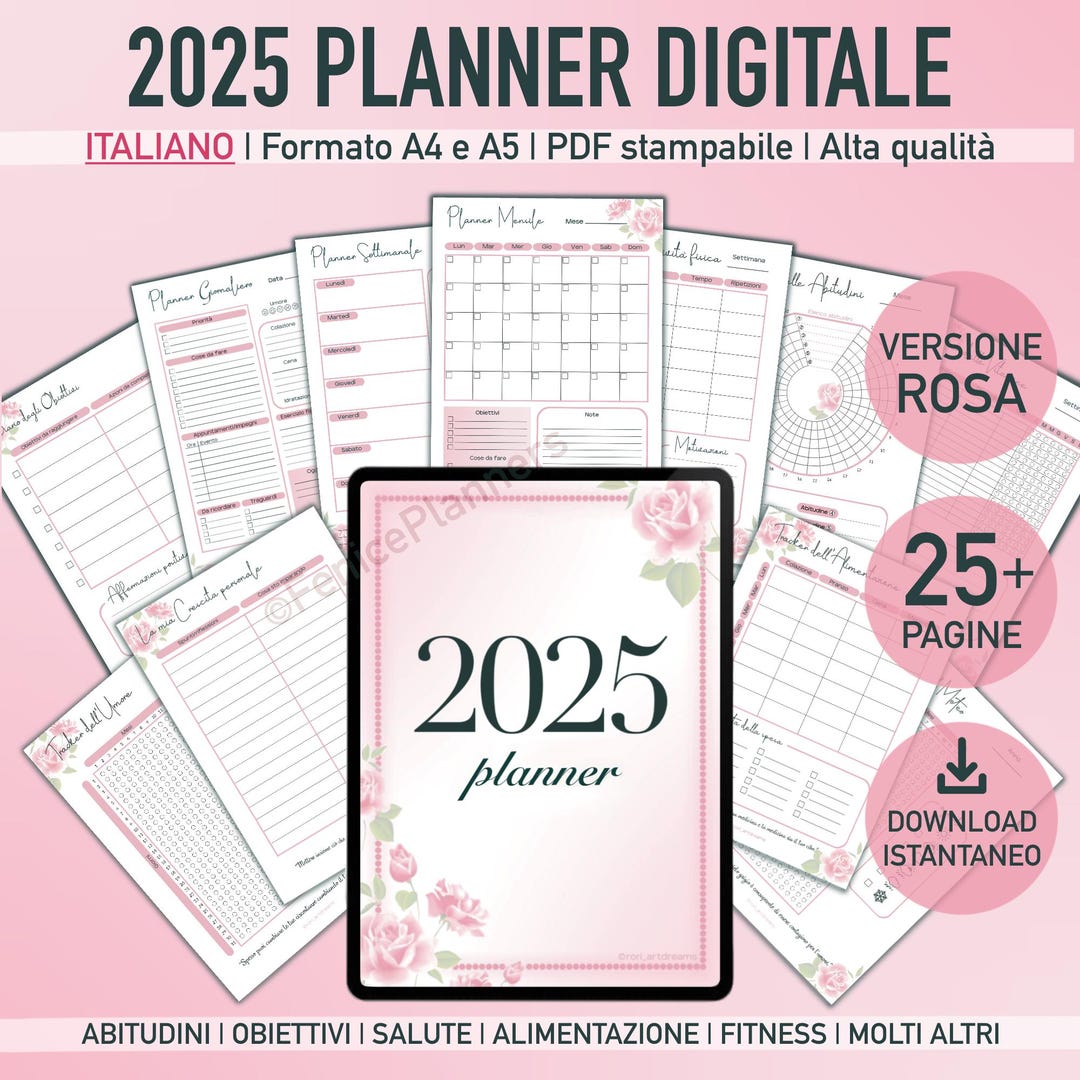 Digital Planner 2025 ITALIAN, Printable Planner, A4 A5, Pink Planner ...