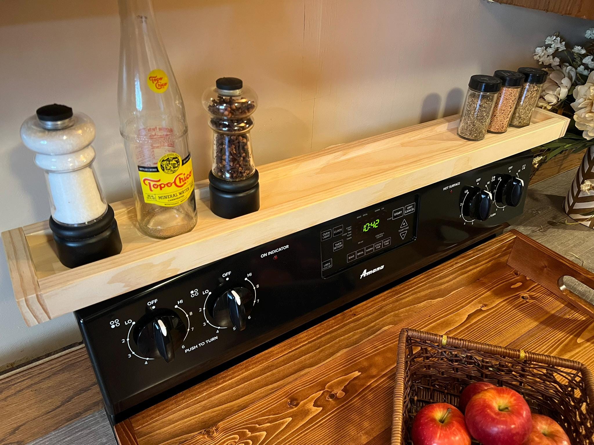 Spice Rack Wooden Stove Top Spice Rack Kitchen Storage Spice Organizer ...