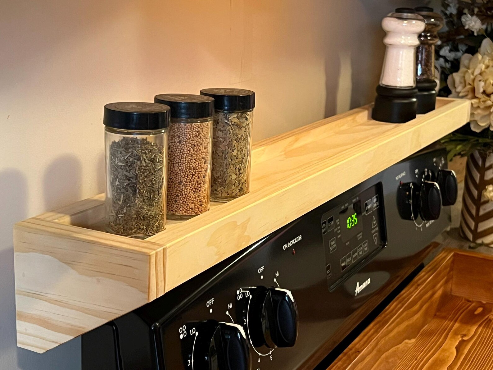 Spice Rack Wooden Stove Top Spice Rack Kitchen Storage Spice Organizer ...