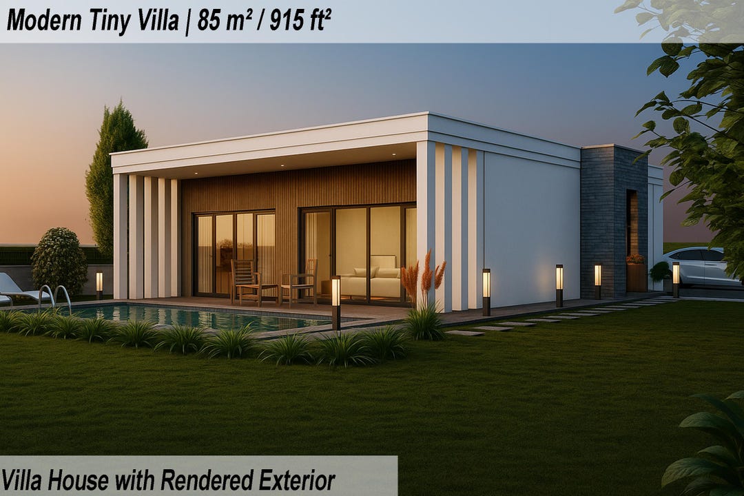 Modern Tiny Villa – 85 M2 House Plan – 2 Bedroom + Pool – Digital PDF ...
