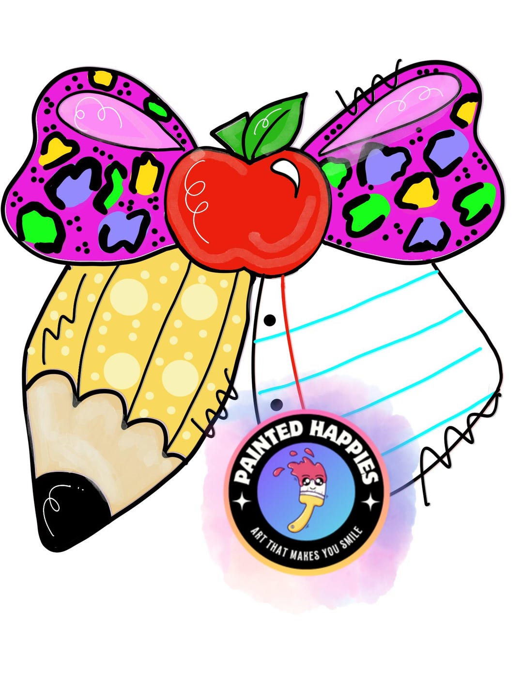 Teacher Pencil With Bow Template | Hand Drawn | Print and Cut | Door ...