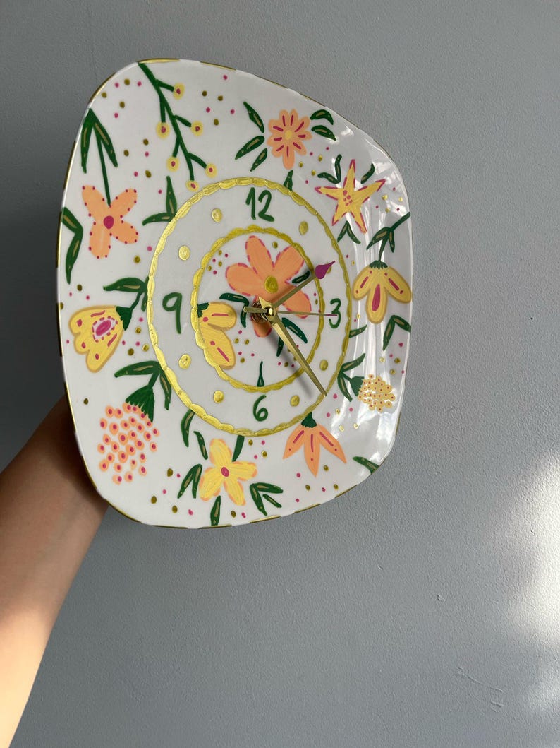 Floral Ceramic Plate Clock: Gold Accent Home Decor (11 Inch) - Etsy